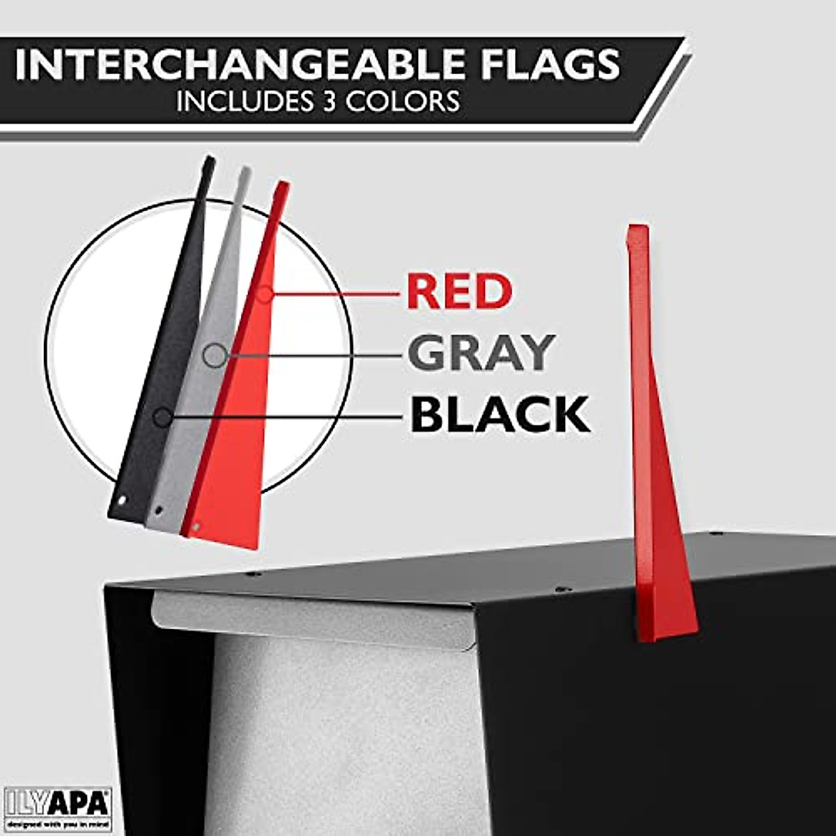 Ilyapa Modern Mailbox, Ready for Post Mount - Black Powder Coated Steel Heavy Duty Curbside Welded Large Mailbox, All Weather Durable, Corrosion Resistant, Stainless Steel Hinges, Magnetic Door