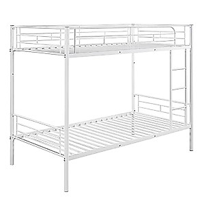 Twin Over Twin Metal Bunk Bed with Ladder and Safety Guard Rail,Heavy Duty Bunk Beds with Metal Slats for Kids Teens Adults, No Box Spring Required/Space-Saving/Noise Free/Easy Assembly (White)