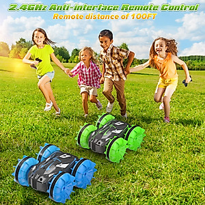 MAVREC Toys Amphibious Remote Control Car, Kids Toys for 6-12 Year Old Boys, 2.4GHz RC Cars with 360° Flip, 4WD Off-Road Waterproof RC Stunt Car, Christmas Birthday Gifts for Kids (Green)