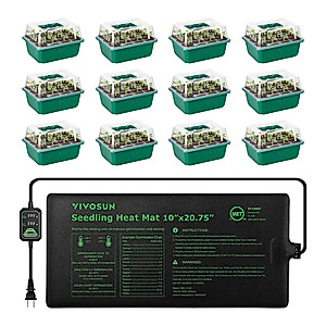 VIVOSUN 6-Pack Seed Starter Trays, 72-Cell Seed Starter Kit with Humidity Dome, and 6-Pack Seed Starter Trays with 10"x20.75" Seedling Heat Mat, Self-Adjusting Dual Digital Display Temperature Control