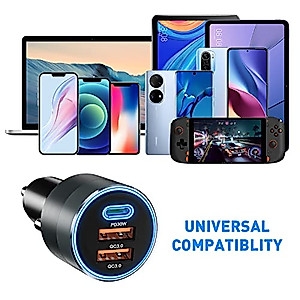 SONRU USB C Car Charger, 66W/9A PD3.0 Dual QC 3.0 Fast USB C Car Charger Adapter with LED Ambient Light, for iPhone 13/12/11/X/XR,