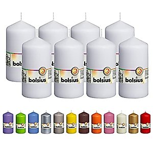BOLSIUS 8 White Pillar Candles - 2.75 x 5 Inches - Premium European Quality - Individually Wrapped - 43 Hours Burn Time - Dripless & Smokeless - Unscented Dinner, Wedding, Party, & Restaurant Candles