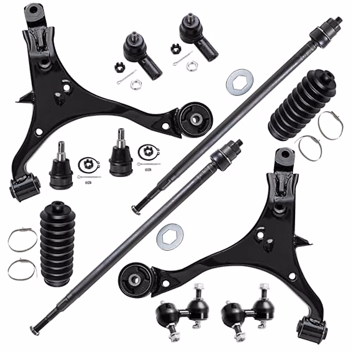 Detroit Axle - Front End 12pc Suspension Kit for 02-06 Honda CR-V 2002 2003 2004 2005 2006, 2 Lower Control Arms 2 Ball Joints 2 Sway Bar Links 4 Outer & Inner Tie Rod Ends 2 Boots Replacement