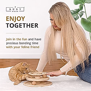 7 Ruby Road Cat Ball Track Toy 100% Natural Sustainable Wood Interactive Cat Toy - Interactive Indoor Cats Toy for When You are Away - Self Play Interactive Cat Toy for Indoor Cats Toy Ball Track