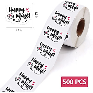 WHING Cute Happy Mail 1.5 Inch Thank You Stickers Labels, Small Business Online Shop Packaging Idea Sticker, 500pcs