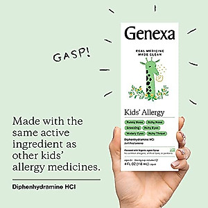 Genexa Kids' Liquid Allergy Medication - 4oz - Effective Antihistamine Medication for Children - Organic Agave Flavor - Certified Vegan, Gluten-Free & Non-GMO