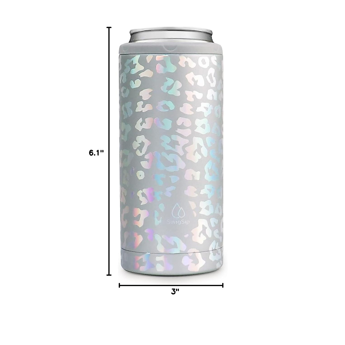 Swig Sip Skinny Can Cooler - Double Wall Stainless Steel Vacuum Insulated Can Holder for 12oz Slim Tall Beverage Bridesmaid Gift (Laser Leopard)