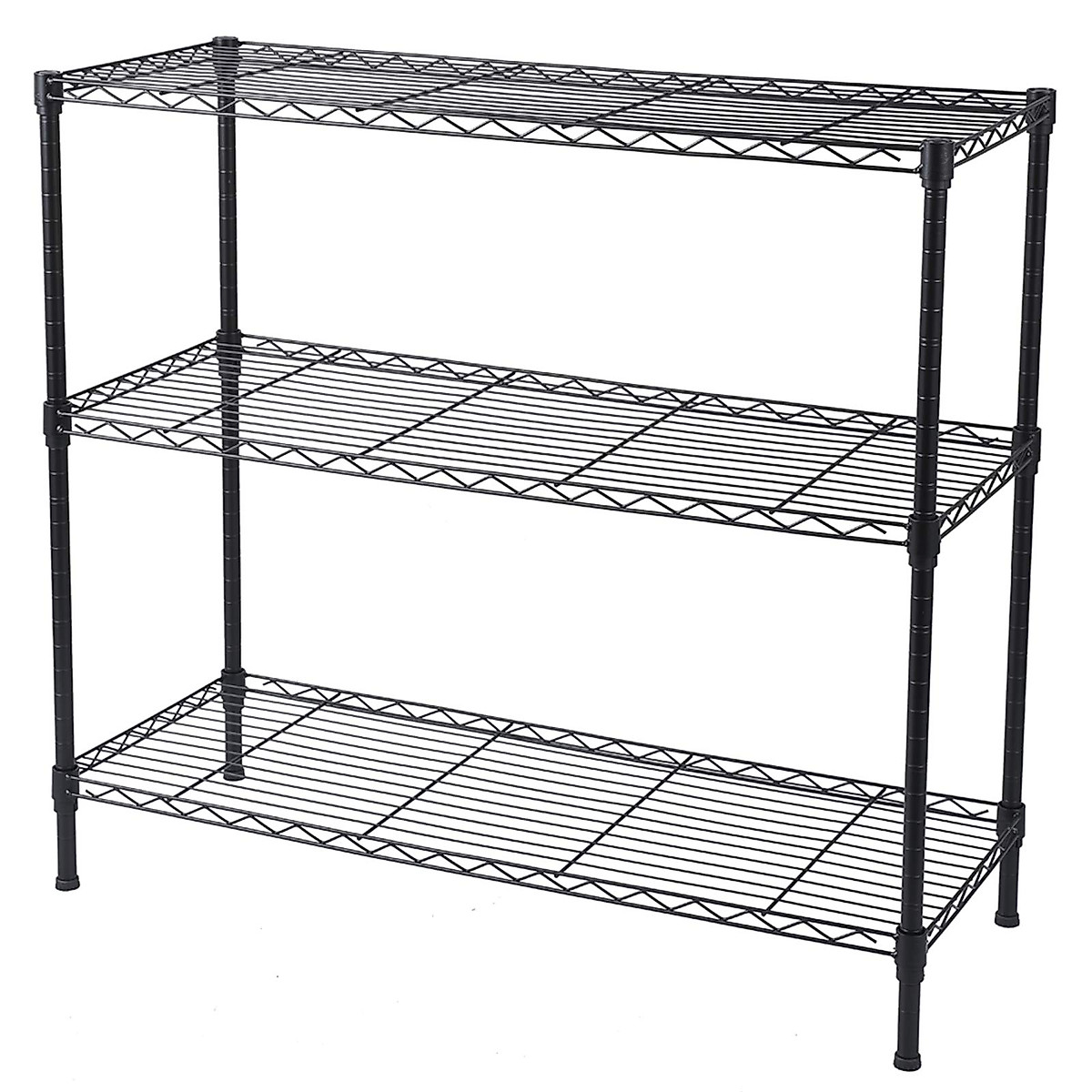 3-Tier Adjustable Height Wire Shelving Unit, Rack Shelving, Metal Steel Shelves, Garage Organizer, Utility Storage Shelf, 3-Tier Without Wheels, Black