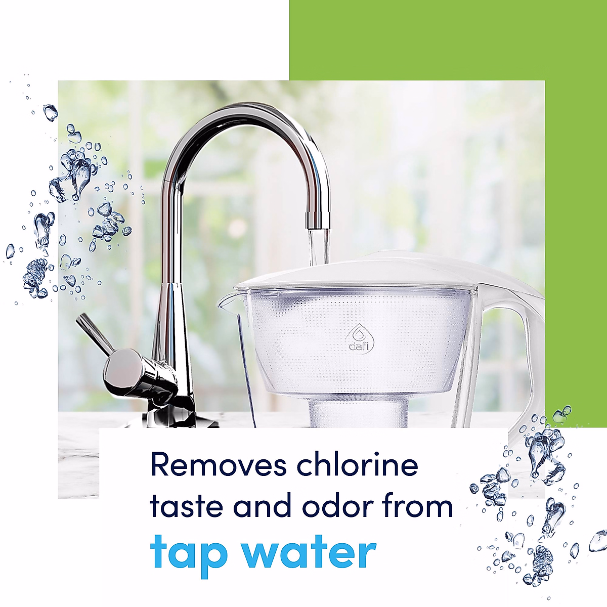 DAFI LED Glass Water Filter Pitcher 64 oz with Alkaline Filter + 3pack Alkaline Filters | Filters Compatible with Brita | Water Purifier Filter Jug Water Purifer | Water Cartridges | Black