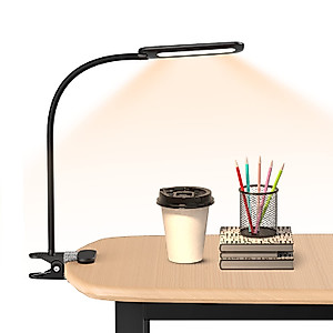 Dpower Desk Lamp with Clamp, 8W Clip on Light with 3 Lighting Modes, 10 Brightness Level, Eye-Caring Reading Lamp, Flexible Gooseneck Clamp Lamp, USB Desk Light for Bed Headboard Home Office Workbench