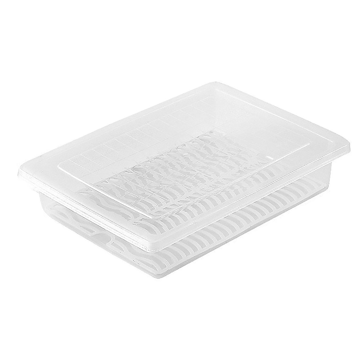 BEIJIALY Plastic Food Containers with Removable Drain Plate and Lid, Fridge Food Box Transparent Rectangular Versatile Food Storage Container Stackable Produce Containers for Home