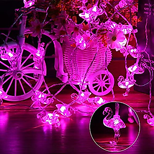 Battery String Lights Pink Crystal Flamingo Lights 30.5ft 60 LED Waterproof Outdoor String Lights, 8 Lighting Modes Battery Twinkle Lights, Patio Garden Wedding Christmas Flamingo Party Decorations