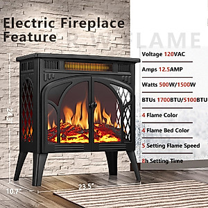 R.W.FLAME Electric Fireplace Heater 25" with Remote Control, Cathedral Stylish, Different Flame Effects and Log Set Colors, Adjustable Brightness and Heating Mode, Overheating Safe Design