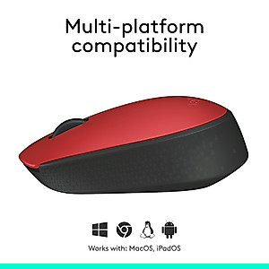 Logitech M170 Wireless Mouse for PC, Mac, Laptop, 2.4 GHz with USB Mini Receiver, Optical Tracking, 12-Months Battery Life, Ambidextrous - Red
