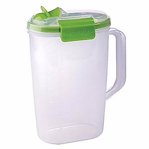 SnapLock by Progressive Juice Pitchers 2.0 Liter Container - Green, Easy-To-Open, Leak-Proof Silicone Seal, Snap-Off Lid, Stackable, BPA FREE