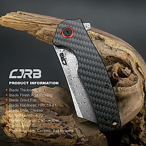 CJRB CUTLERY Folding Knife Crag (J1904) Rose Damascus Steel Blade Carbon Fiber Handle Pocket Knife EDC Knife