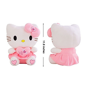 ATCEEN Plush Cat Toys Baby Girls Dolls Kitten Stuffed Animals Cat Toys Kawaii Plush Pink Pillow Soft 3D Doll Toys Fluffy Hugging Pillow Gift for Kids and Fans,Heart a,11.8in