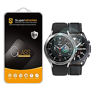 (3 Pack) Supershieldz Designed for Samsung Galaxy Watch 3 (45mm) / Galaxy Watch 4 Classic (46mm) Tempered Glass Screen Protector, 0.3mm, Anti Scratch, Bubble Free
