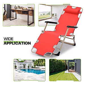 Magshion 2 Pieces Patio Folding Lawn Lounge Chairs Outdoor Lounger Chair Camp Reclining Lounge Chair with Additional Support Bar and Adjustable Headrest for Poolside Backyard