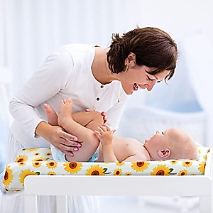 4 Pieces Muslin Sunflower Changing Pad Cover Diaper Floral Change Table Sheets Nursery Changing Pad Sheets Diaper Pad Cover for Baby Boys Girls, 31.5 x 15.75 Inches