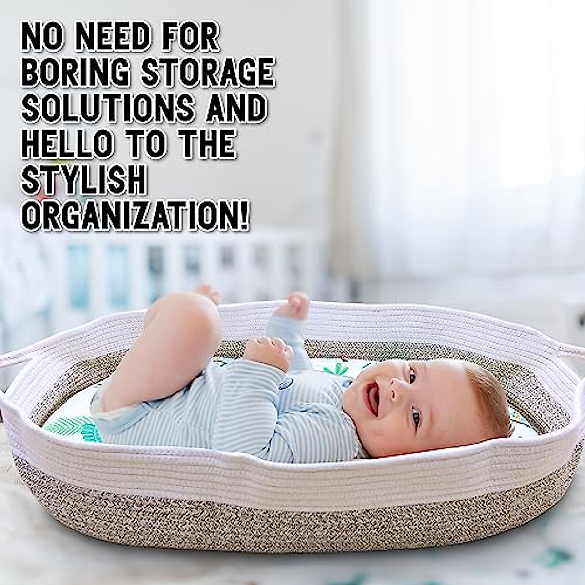 Complete Baby Basket and Storage Basket Solution for All Your Baby's Essentials - Set of 3 and Further 22x22 inch Bag - Woven Baskets for Storage and Changing Table Dresser with Extra Foamy Mattress.