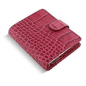 Filofax Pocket Size Classic Croc Print Leather Organizer Agenda Weekly Daily Planner 2023-2024 Calendar Bundle with DiLoro Ballpoint Pen Fuchsia 026078