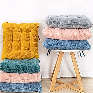 Kitchen Chair Seat Cushion,Dining Room Chair Cushions,Soft Square Chair Pads Comfort Fleece Chair Cushion,Warm Lambs Wool Seat Pad for Kitchen Dining Living Room Office Chair Ivory 20''x20''x4''