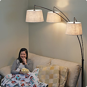Kira Home Akira 79" 3-Light Modern Arc Floor Lamp with Weighted Base & 3-Way Switch, Oatmeal Shades + Oil Rubbed Bronze Finish
