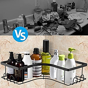 YISUN Corner Shower Caddy,Shower Organizer Corner Stainless Steel Bathroom Shower Caddy No Drilling Shower Shelves Corner with Toothbrush Holder,Soap Holder for Inside Shower,Matte Black