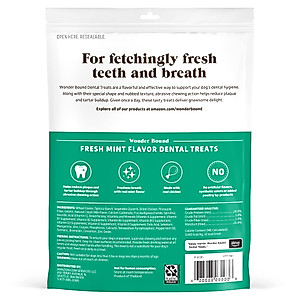 Amazon Brand - Wonder Bound Dog Dental Treats for Tiny Dogs (5-15 lbs), Fresh Mint Flavor, Made with Real Chicken, Nubbed Texture for Plaque & Tartar Control, Freshens Breath While Chewing, 43 Count