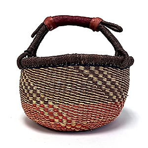 Bolga Zaare Market Basket, Handmade in Ghana Africa by Women Artisans, (Colorful, Mini) (7.5"-8.5" Diameter x 5"-6" H) (1 Basket)