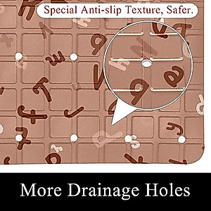Bath Tub Shower Mat - Anti-Slip PVC Material 15.1x26.8 in, Gentle Cushioning Quick Drying Suction Cups Reliable Solution - Abstract Letter Pattern - Brown Non-Slip Floor Mat