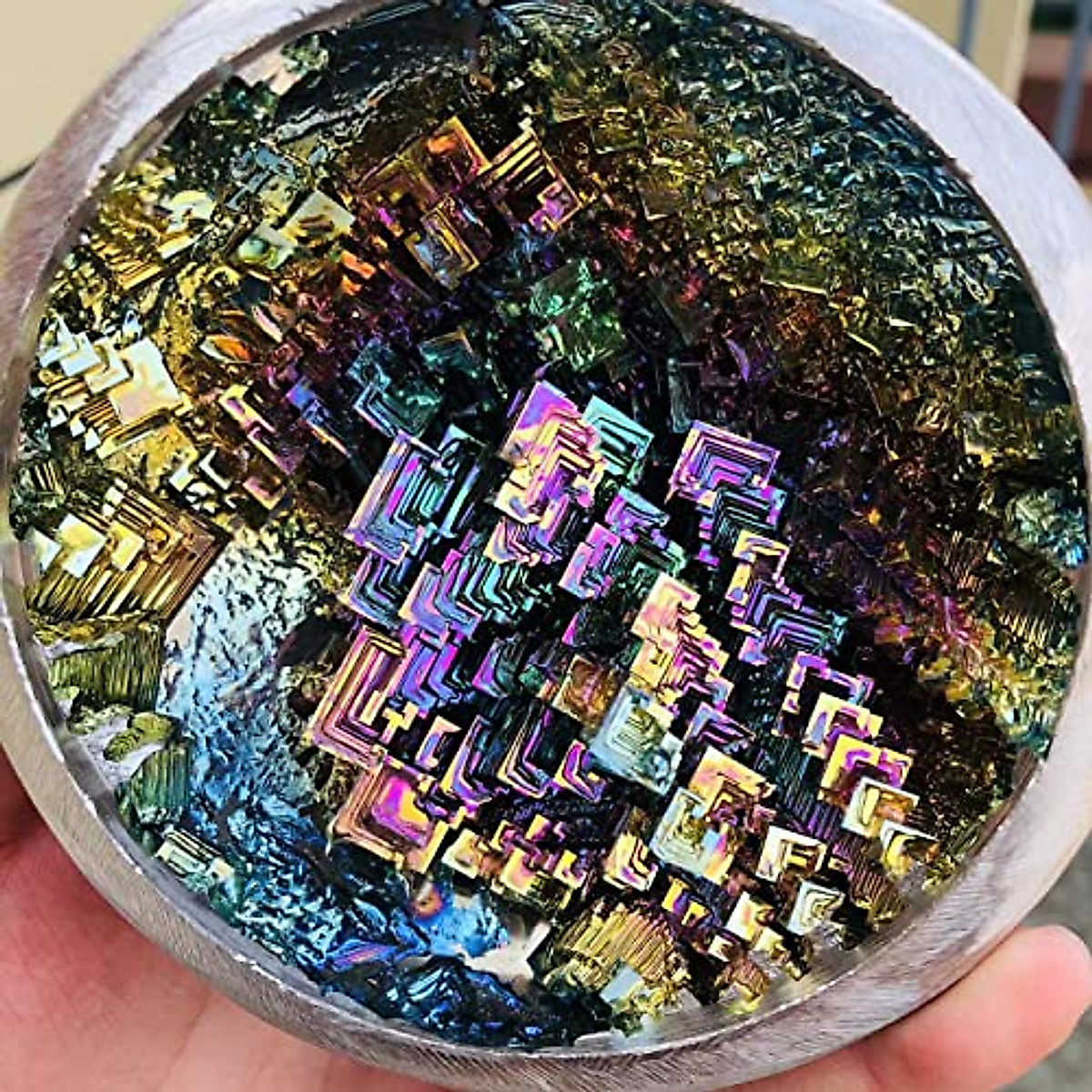 1PC Natural Bismuth Quartz Crystal Bowl Mineral Specimen 100-110MM