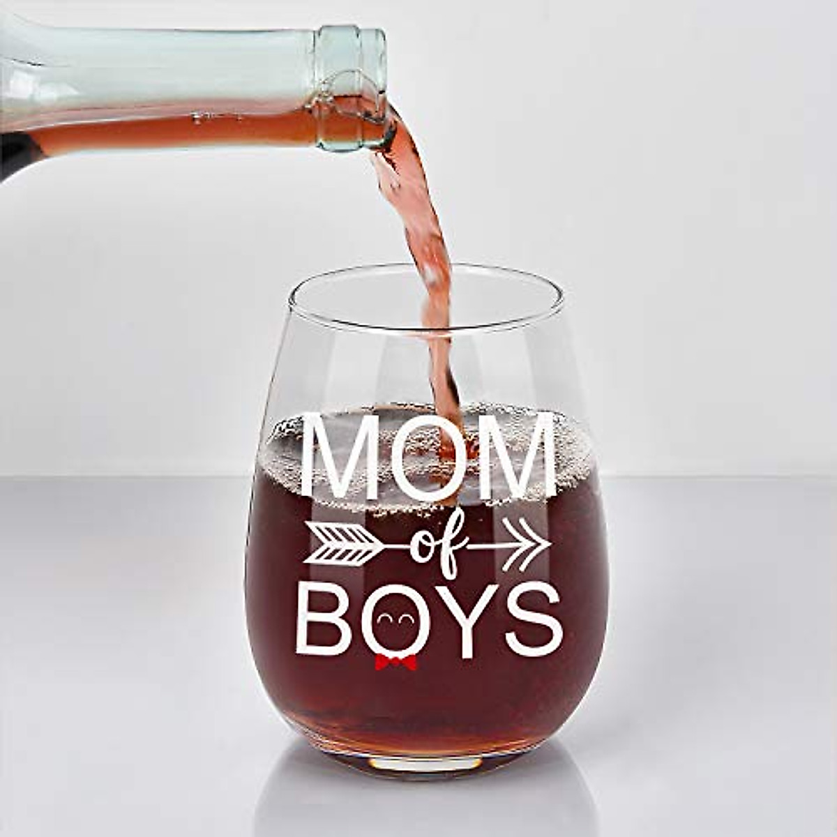 Mom of Boys Funny Stemless Wine Glass for Mom Mother Wife from Daughter Son Husband or Daily Use 15Oz