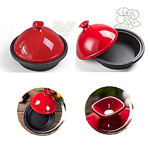 MYYINGBIN 30cm Tagine Enameled Cast Iron Pot with Lid Slow Cooker Lead-Free Cooking Healthy Food for Home Kitchen, Best Gift, Red