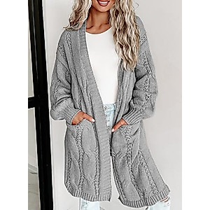 Dokotoo Long Cardigans for Women Open Front Lightweight Fall Sweaters for Women 2024 Knit Cute Clothing with Pockets Trendy,Gray Large
