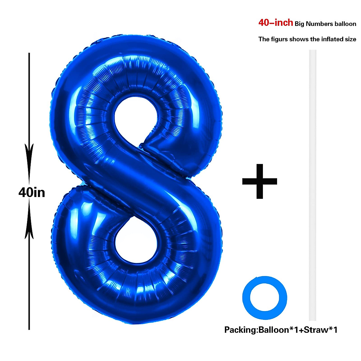 40 Inch Blue Number 8 Balloon Extra Big Size Jumbo Mylar Foil Helium Balloons 8 for Birthday Party Celebration Decorations Graduations 8th Anniversary Baby Shower Supplies Engagement