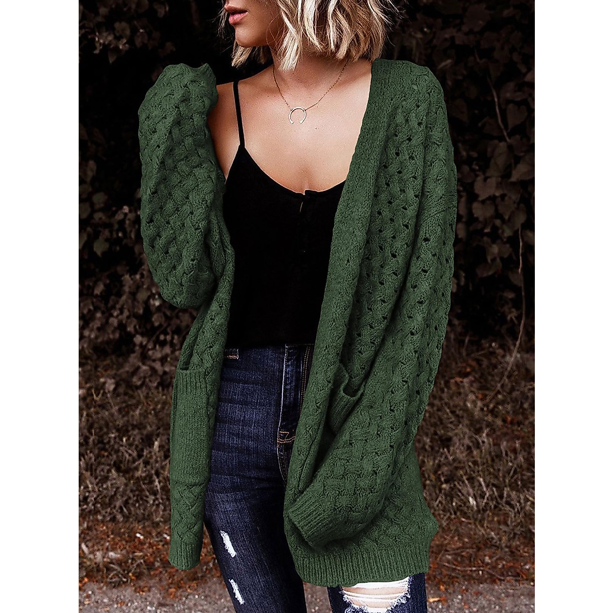 Dokotoo Womens Oversized Winter Cardigans Sweaters for Women 2024 Fashion Open Front Ladies Long Sleeve Autumn Chunky Casual Soft Knit Outerwear Coats Green X-Large