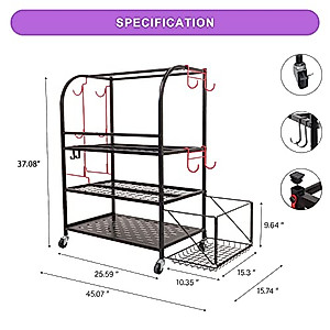 FLIORS Yoga Mat Holder, Weight Rack with Wheels, Metal Yoga Mat Rack, Home Gym Storage Rack for Yoga Room, Storage Room, Living Room, Garage Organization, Fitness Equipment Organization, Black