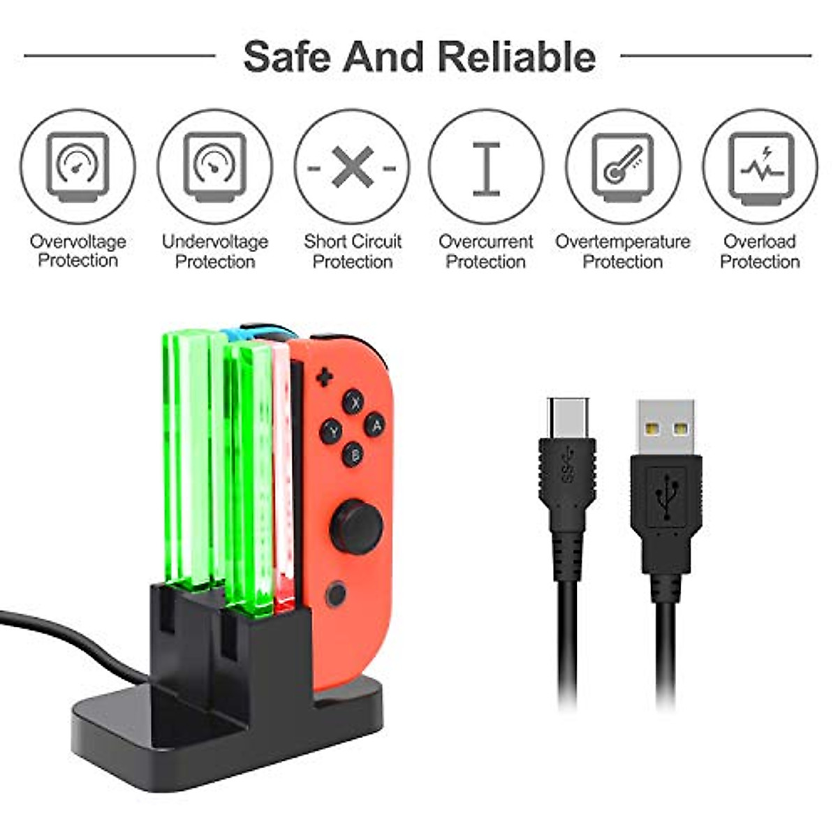 FastSnail Charging Dock Compatible with Nintendo Switch for Joy Con & OLED Model Controller with Lamppost LED Indication, Charger Stand Station with Charging Cable