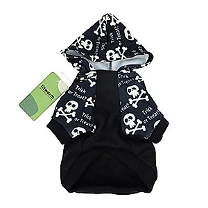 Fitwarm Trick Or Treat Dog Halloween Costume, Holiday Dog Clothes for Small Dogs Boy, Funny Pet Skeleton Hoodie, Cat Pirate Skull Outfit, Black, White, Small