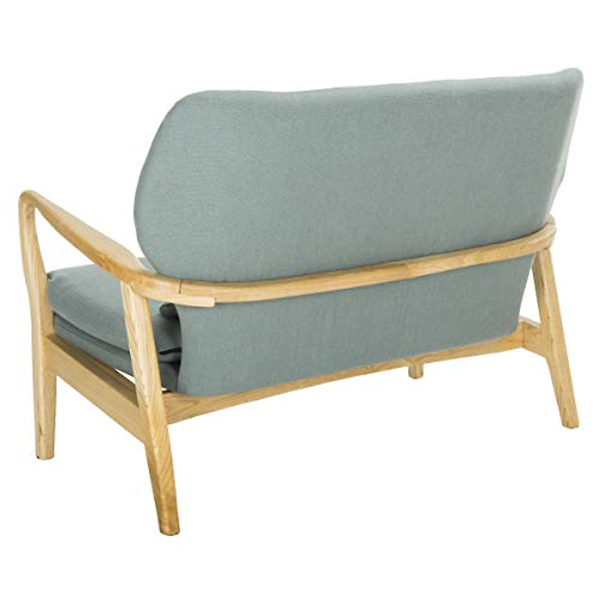 Safavieh Home Ellaria Modern Blue and Natural Settee Loveseat with Pillows