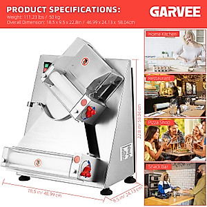 Pizza Dough Roller Sheeter, Max 12" Automatic Commercial Dough Roller Sheeter, 370W Electric Pizza Dough Roller Stainless Steel, Suitable for Noodle Pizza Bread and Pasta Maker Equipment