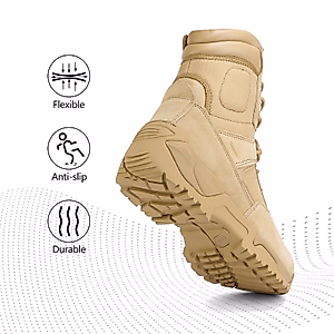 NORTIV 8 Mens Military Tactical Work Boots Hiking Side Zip 8 Inches Leather Outdoor Motorcycle Combat Boots Sand Size 10.5 M US Response