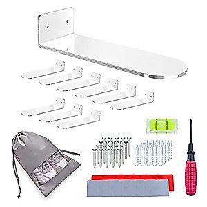Clear Floating Shoe Display Shelf Wall Mounted Sneaker Shelves - 10 pack with screws, sticky tape, screwdriver and travel bag