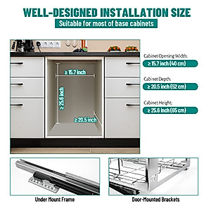 Pull-Out Trash Can, 50Qt Double Bins, Under Mount Waste Container with Soft-Close Slides, 176 lbs Load Capacity & Recycling Bin Door-Mounted Brackets Garbage with Lids for Kitchen Home Cabinet,2pack