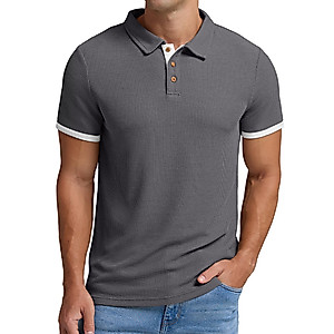 Sailwind Men's Waffle Knit Short Sleeve Casual Polo Shirts Dark Gray