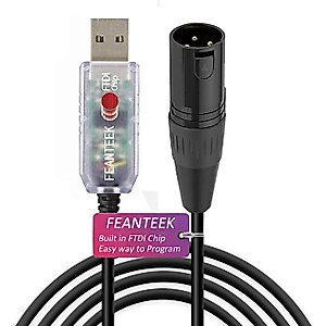 Feanteek USB to DMX Adapter Cable RS485 Converter 3PIN XLR Male DMX512 Freestyler Software PC Control Dimmer Cable with FTDI Chip Support Win10 Mac OS(6ft/1.8m), Black