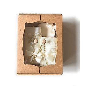 Catholic Baptism Kit in a Wooden Box with Towel, Candle, Rosary and Shell for Baby Boys and Girls. Handmade in Mexico Gift for Godparents. Holy Spirit Baptism Candle Set. Kit de Bautizo