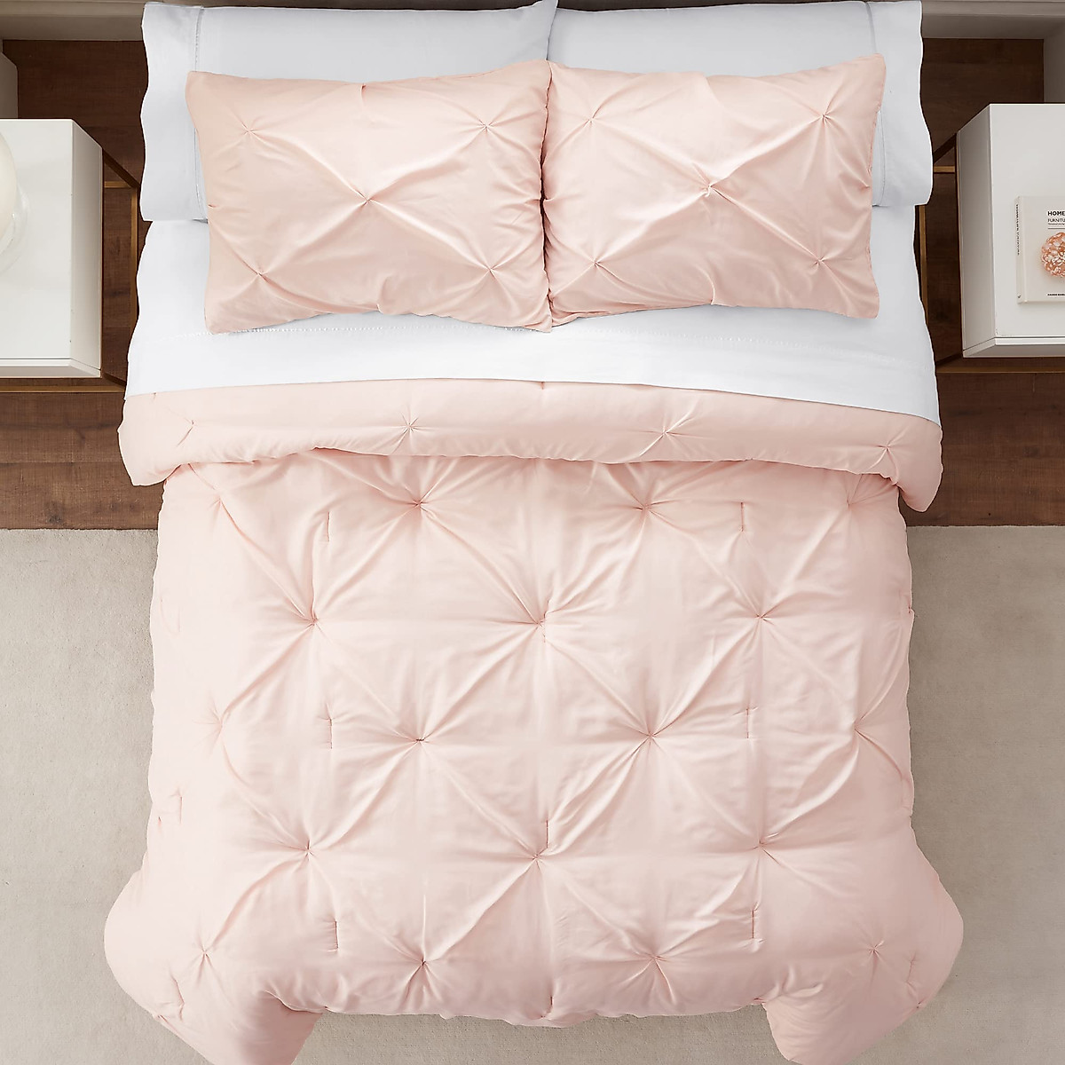 SERTA Simply Clean Soft Lightweight Pleated 3 Piece Hypoallergenic Comforter Set, Full/Queen, Blush